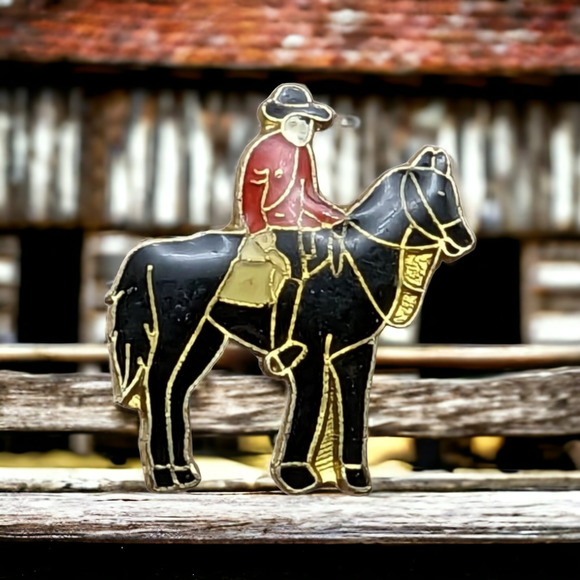 Pin | Jewelry | Vintage Enamel Hat Lapel Pin Cowboy On Black Horse ...